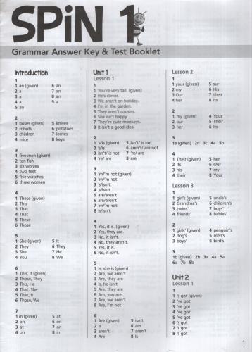 SPIN 1 - GRAMMAR ANSWER KEY + TEST BOOKLET - SBS Libreria